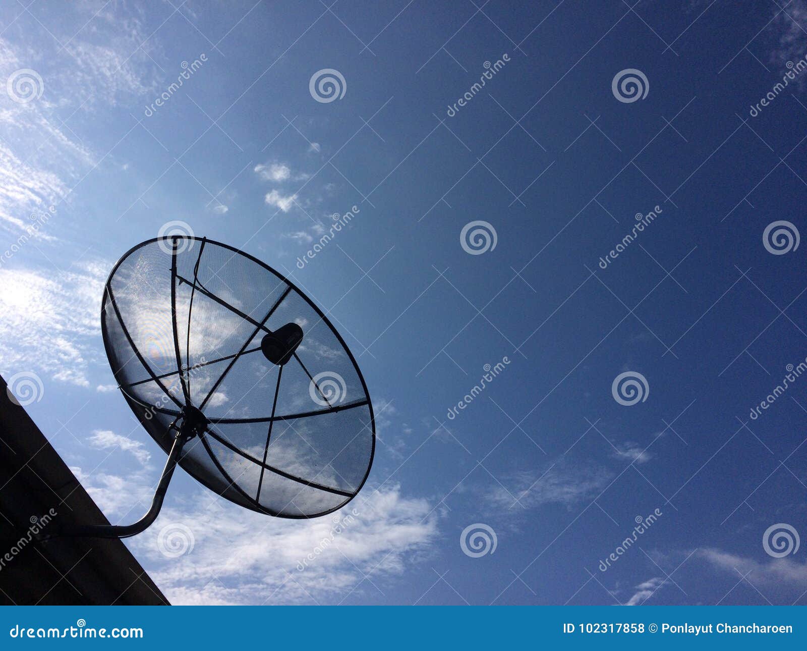 Satellite disk on roof stock photo. Image of roof, home - 102317858