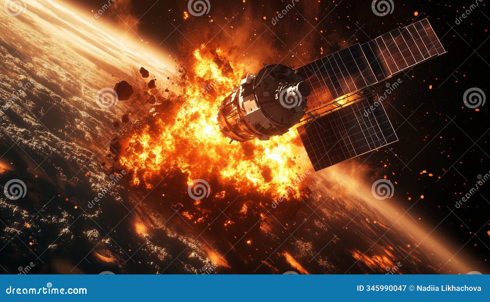 A Satellite Engulfed in a Massive Fiery Explosion Above Earth ... A Satellite Engulfed in a Massive Fiery Explosion Above Earth ...