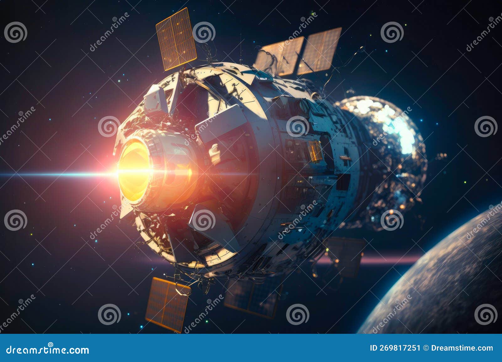 Satellite Flight Around the Orbit. Created with Generative AI ...