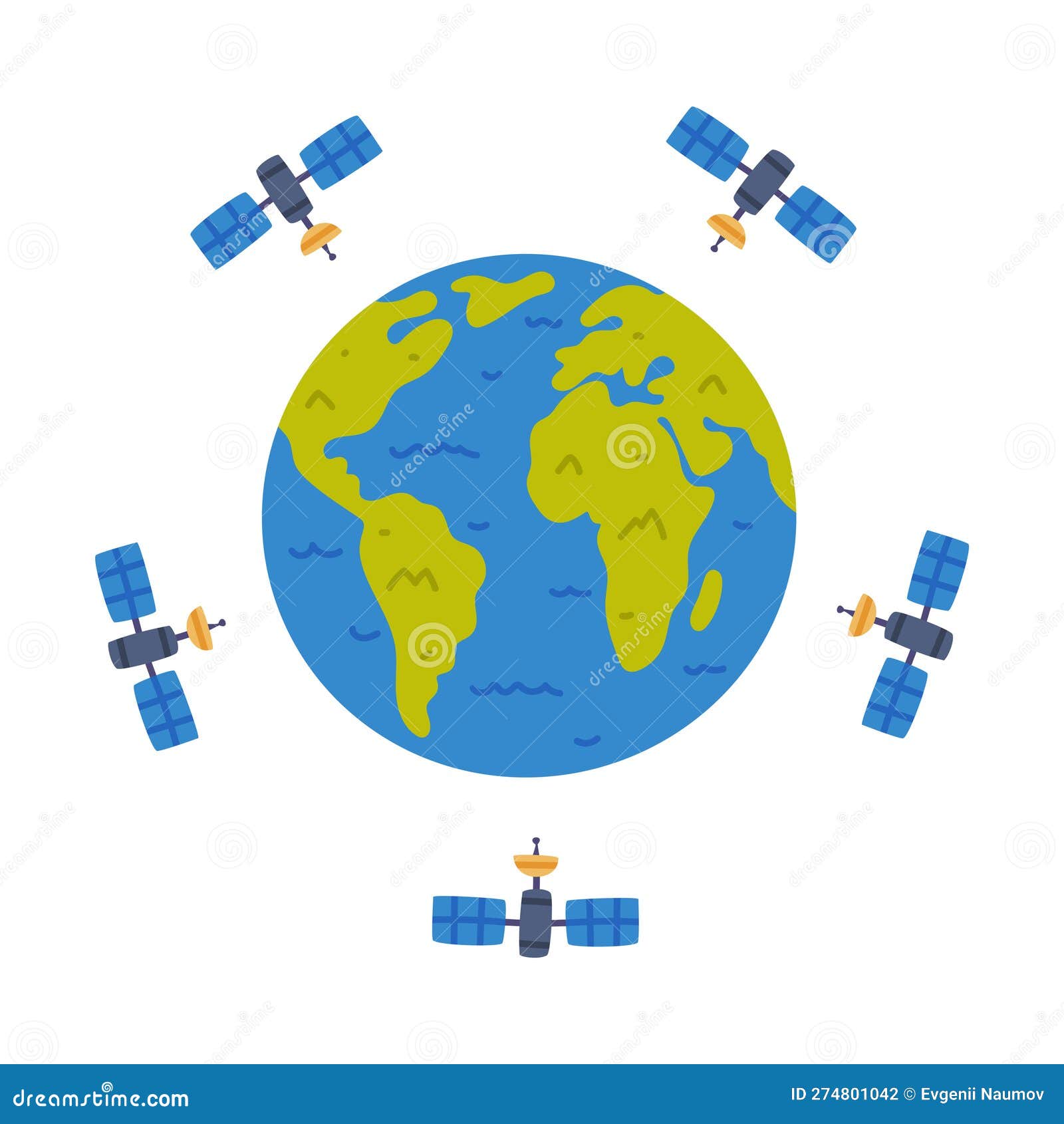 Satellite Flying Around Earth Globe As Future Technology Device Vector ...
