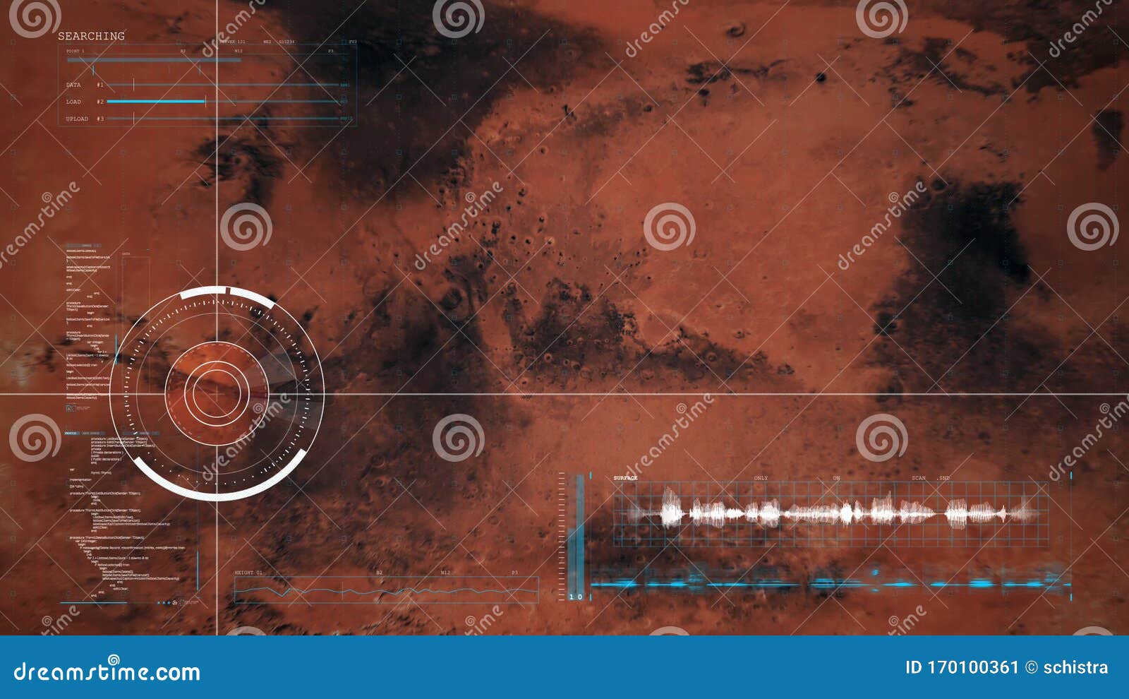 Satellite Flyover of Mars with Full HUD Interface Exploring the Surface ...