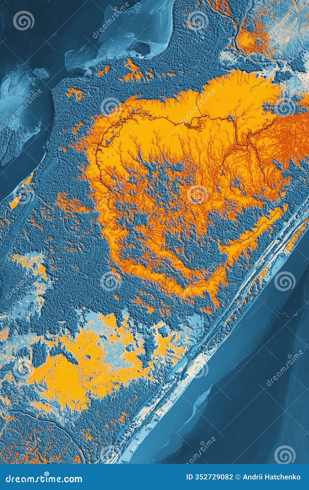 Satellite GIS Map Of A Delta System Displaying LiDAR Elevation Data ...