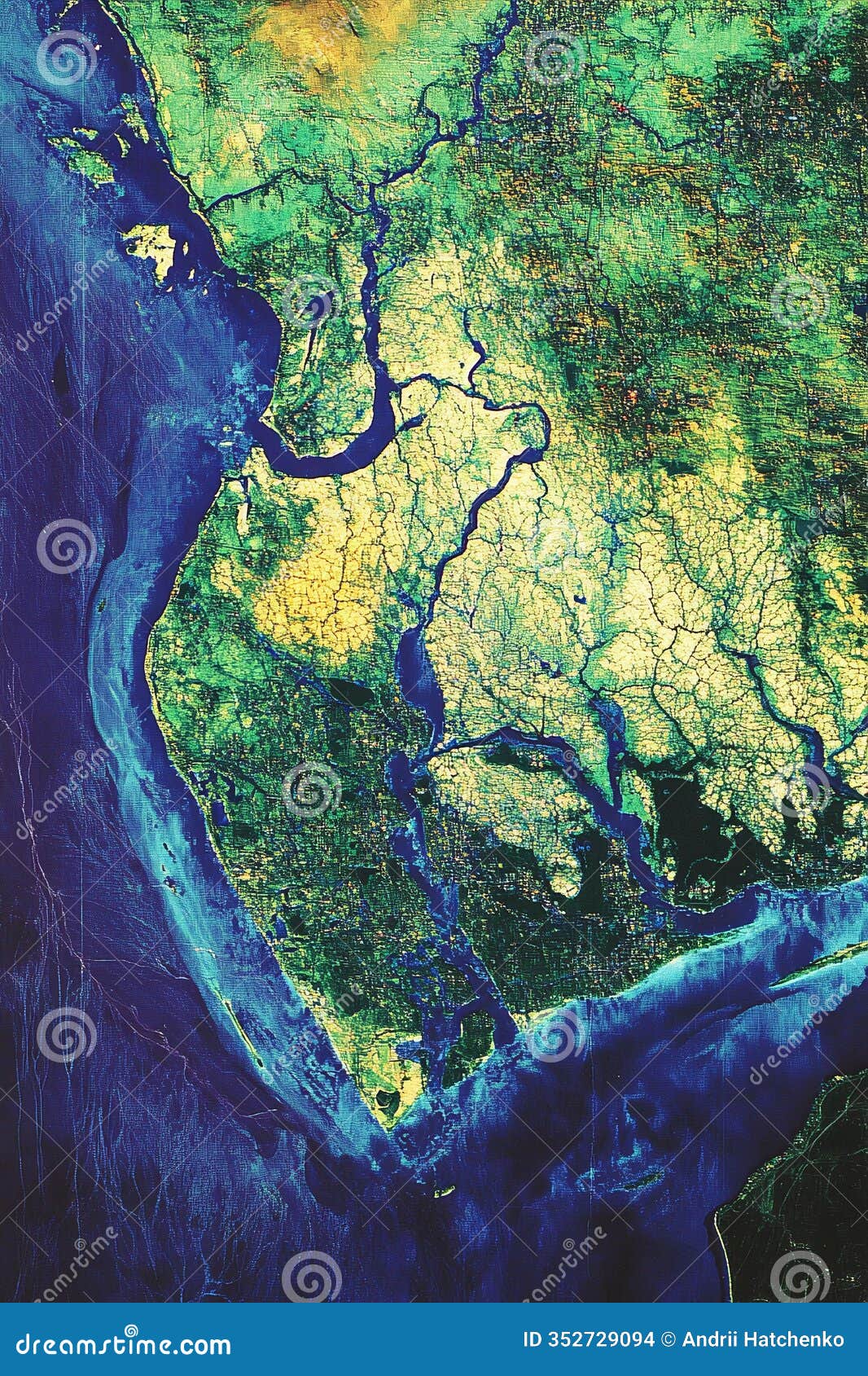 Satellite GIS Map of a River Delta Displaying LiDAR Elevation Data ...