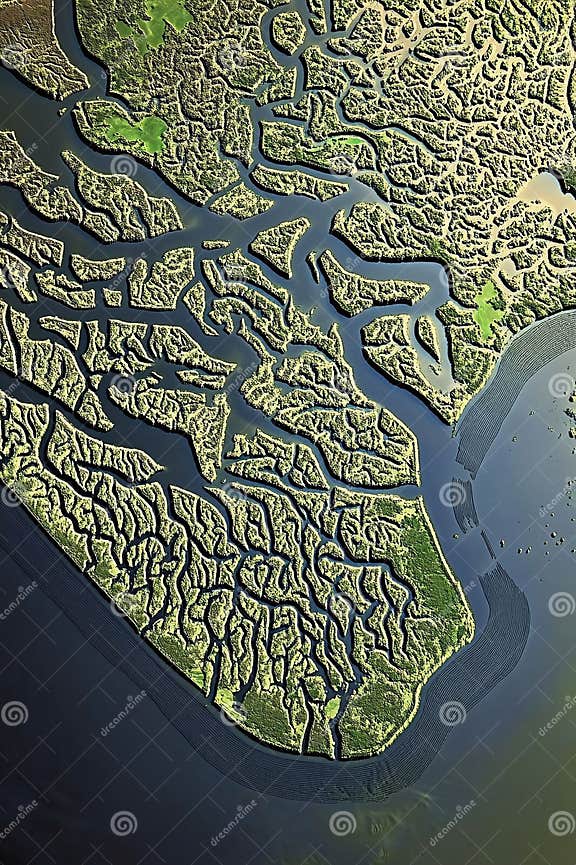 Satellite GIS Map of a River Delta Displaying LiDAR Elevation Data ...