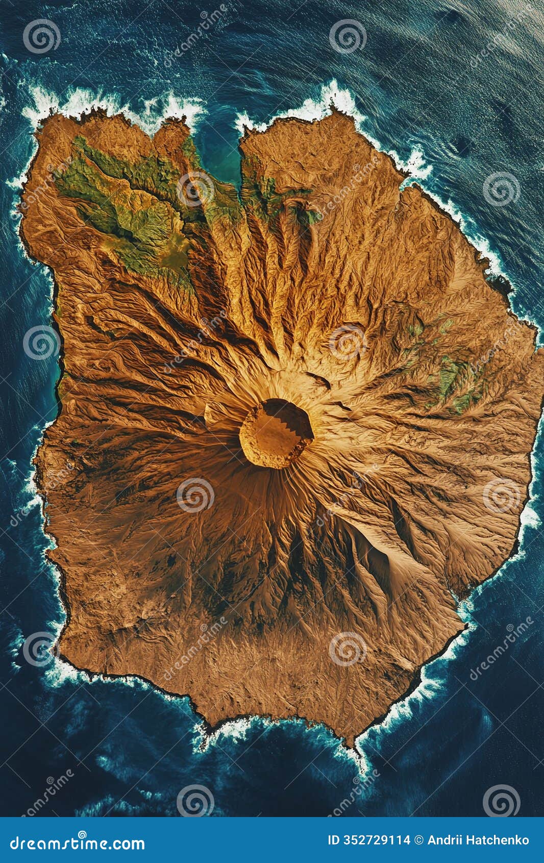 Satellite GIS Map of a Volcanic Island Showcasing Elevation Craters and ...