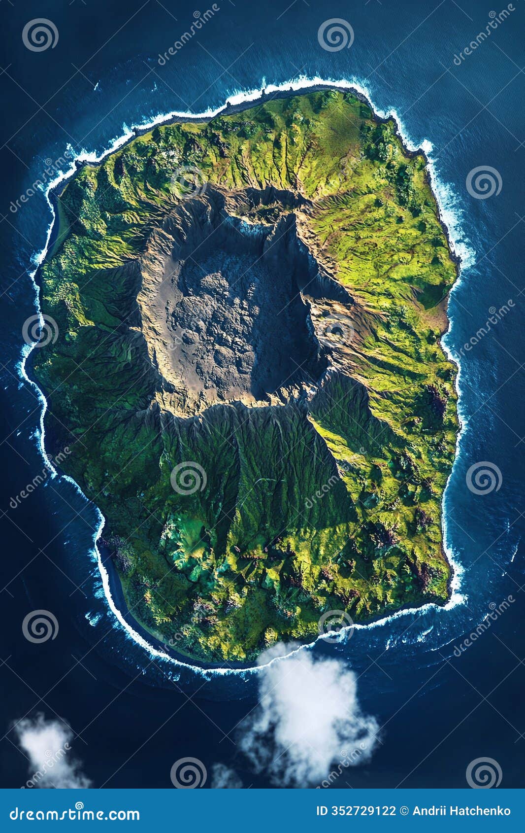 Satellite GIS Map of a Volcanic Island Showcasing Elevation Craters and ...