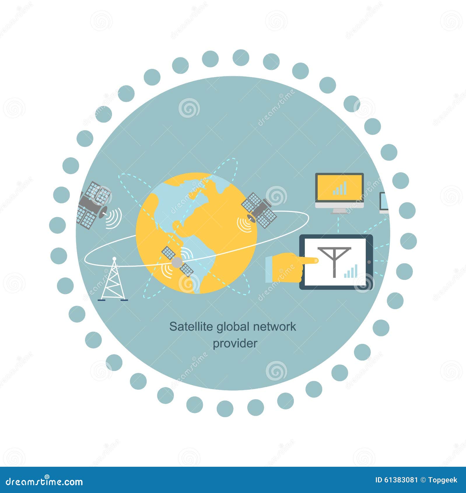 Satellite Global Network Provider Icon Flat Stock Vector - Illustration ...