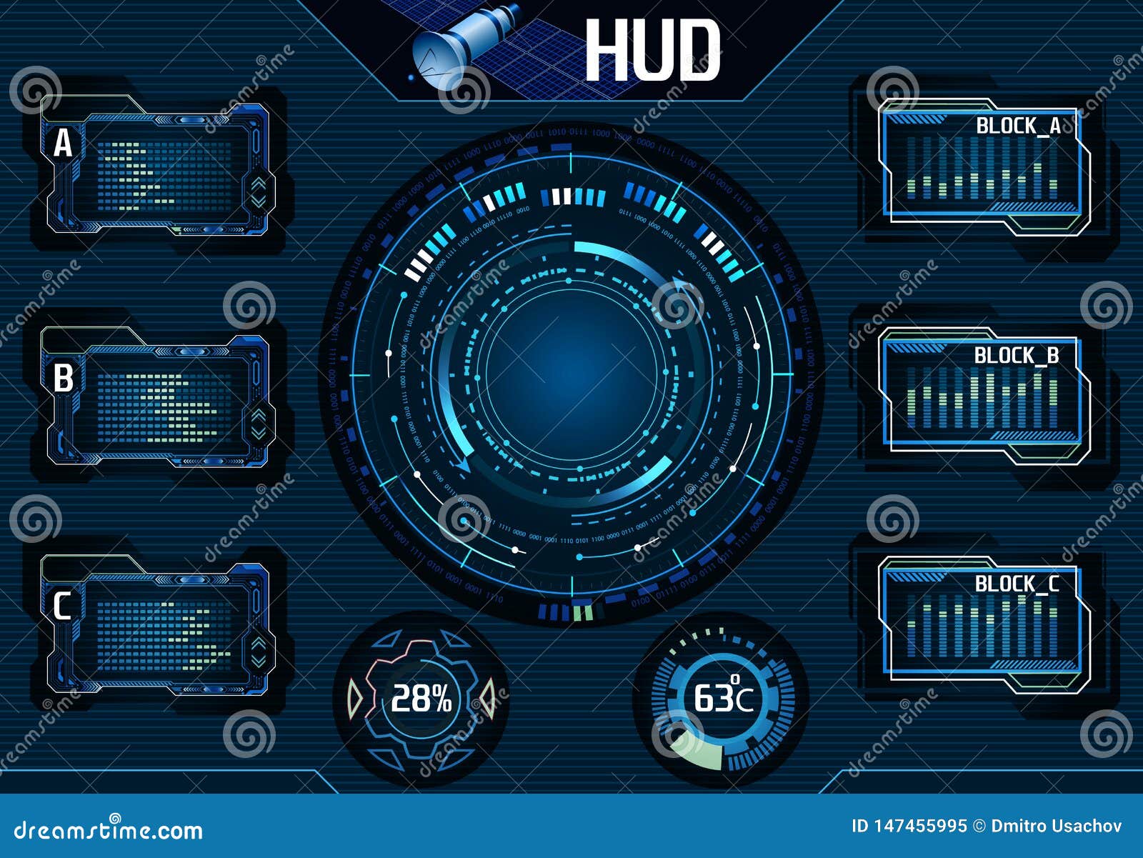 Satellite HUD UI Infographic Elements. Technology Graphic Interface ...