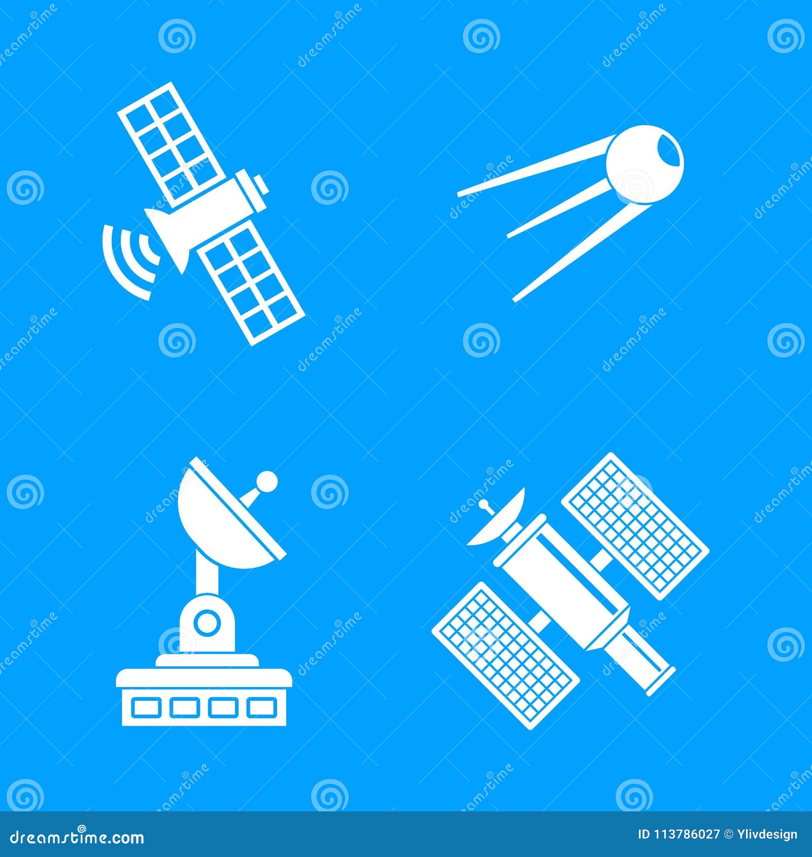 Satellite Icon Blue Set Vector Stock Vector - Illustration of earth ...