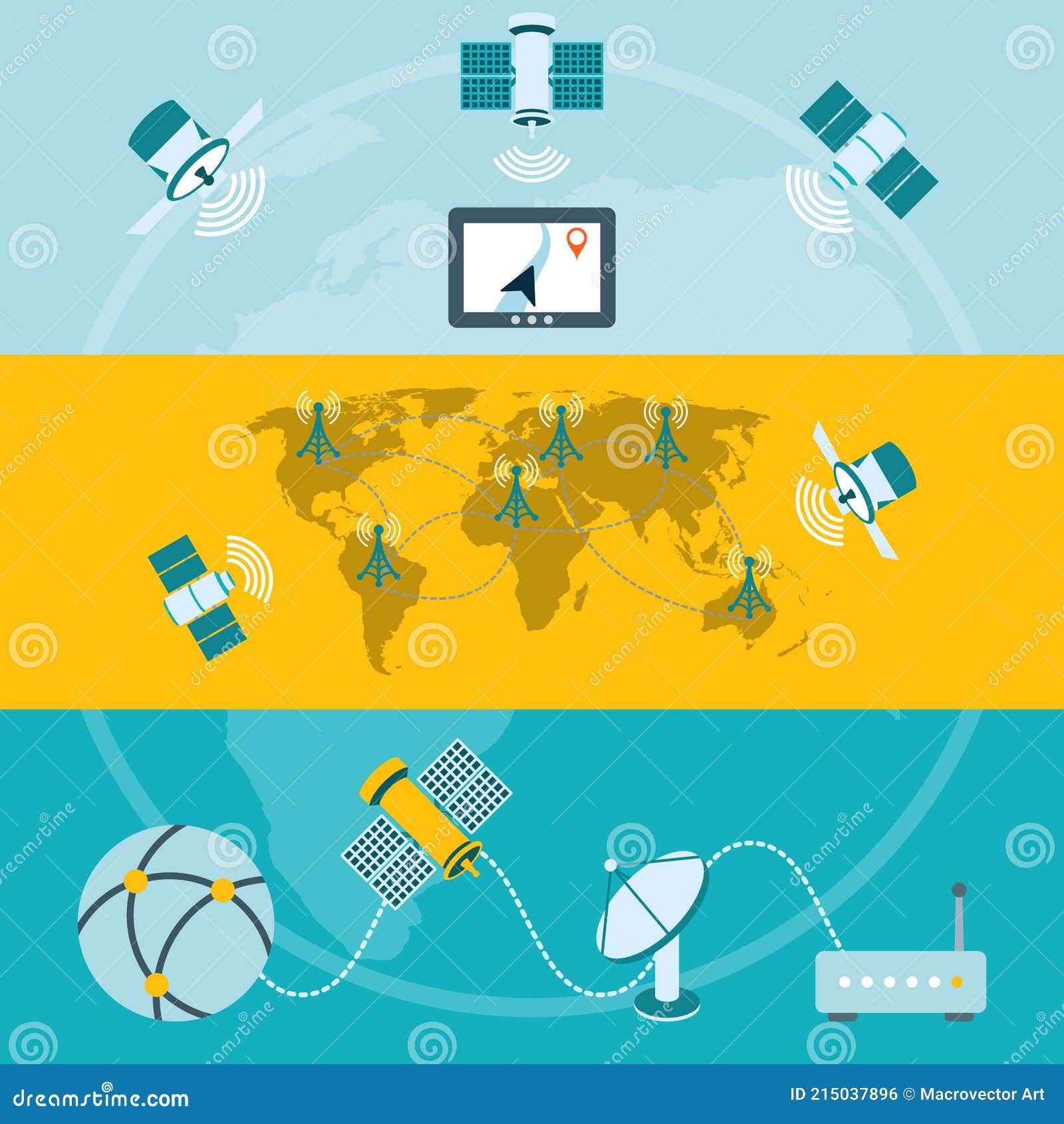 Satellite Icons Horizontal Banners Stock Vector - Illustration of ...