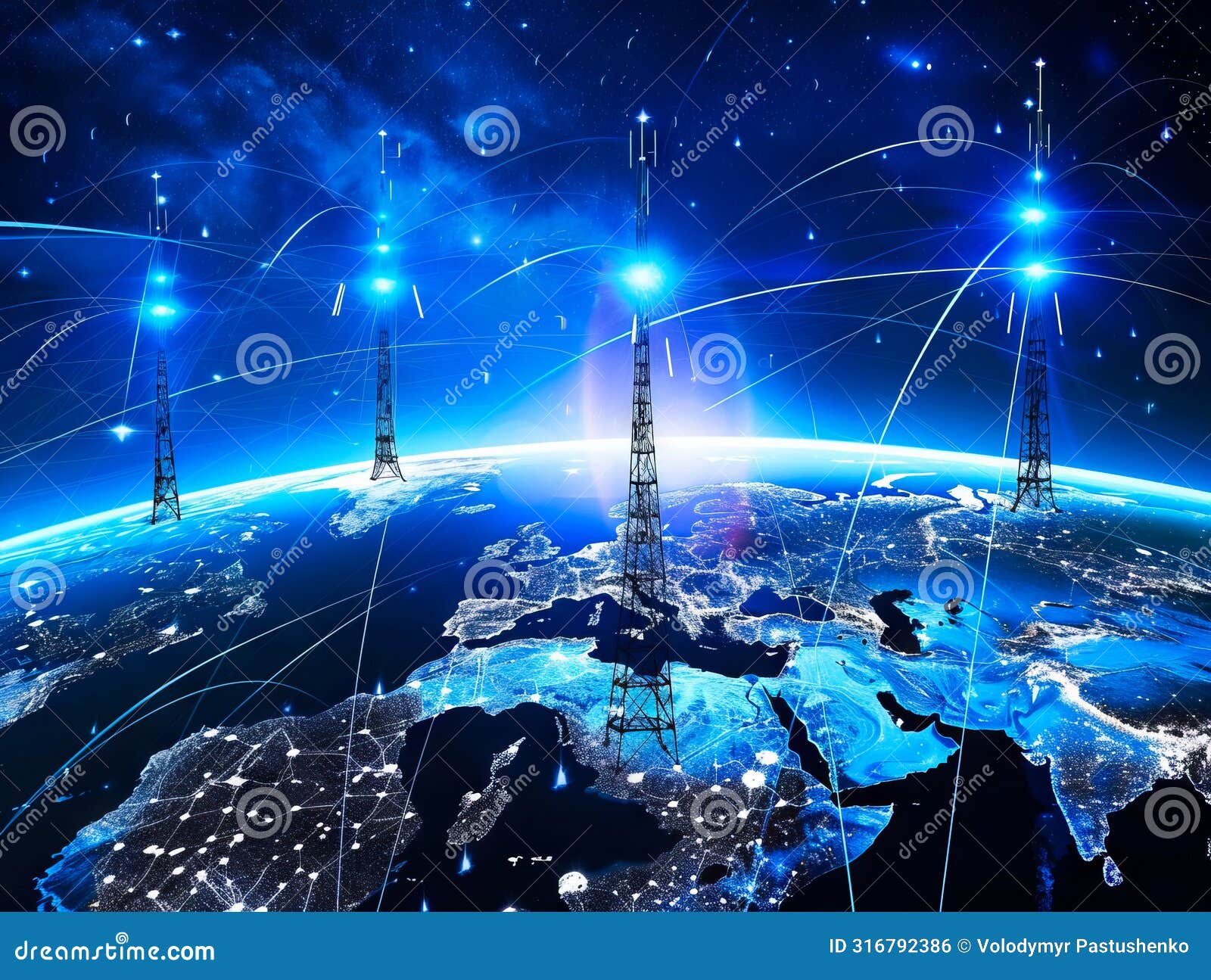 A Satellite Image of the Earth with Radio Towers Stock Photo - Image of ...