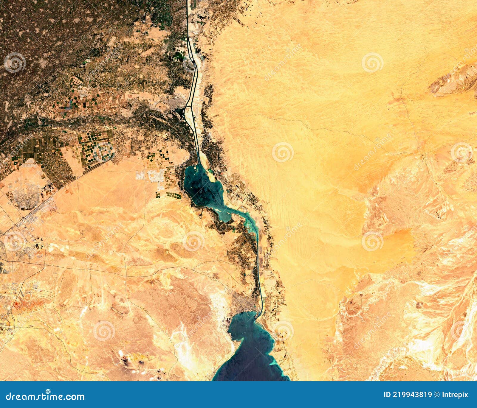 Satellite Image of Suez Canal in Egypt Stock Image - Image of transport ...