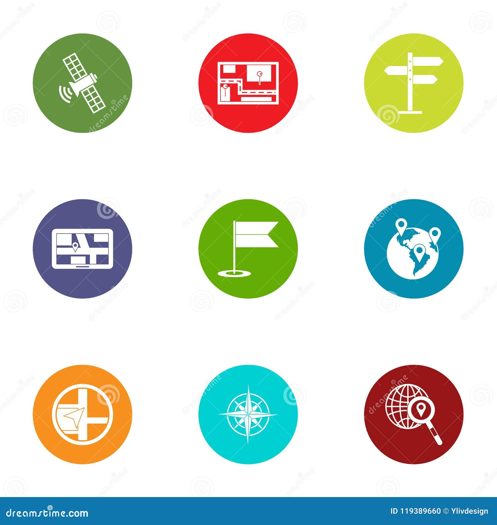 Satellite Interference Icons Set, Flat Style Stock Vector ...