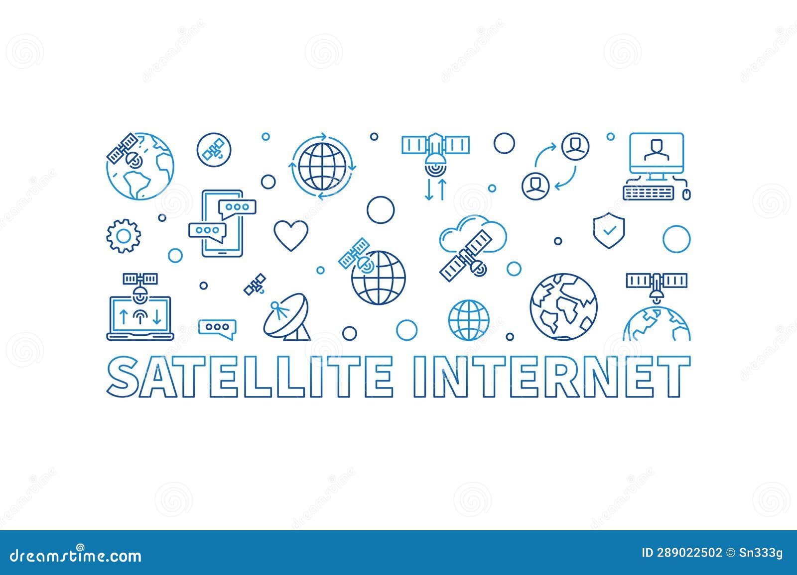 Satellite Internet Vector Outline Creative Horizontal Banner. Wireless ...
