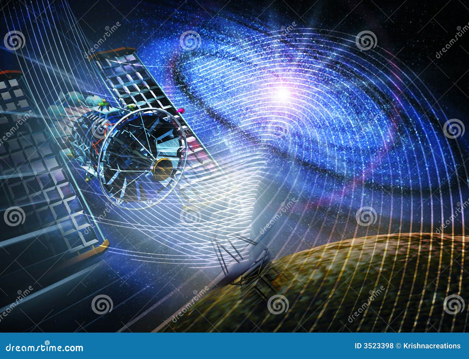 Satellite and Light Effects Stock Illustration - Illustration of earth ...