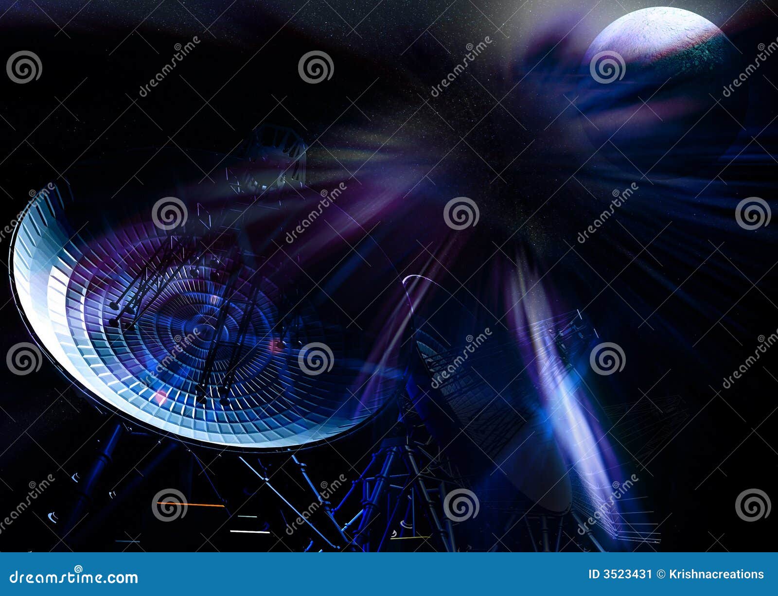 Satellite and Light Effects Stock Illustration - Illustration of beam ...