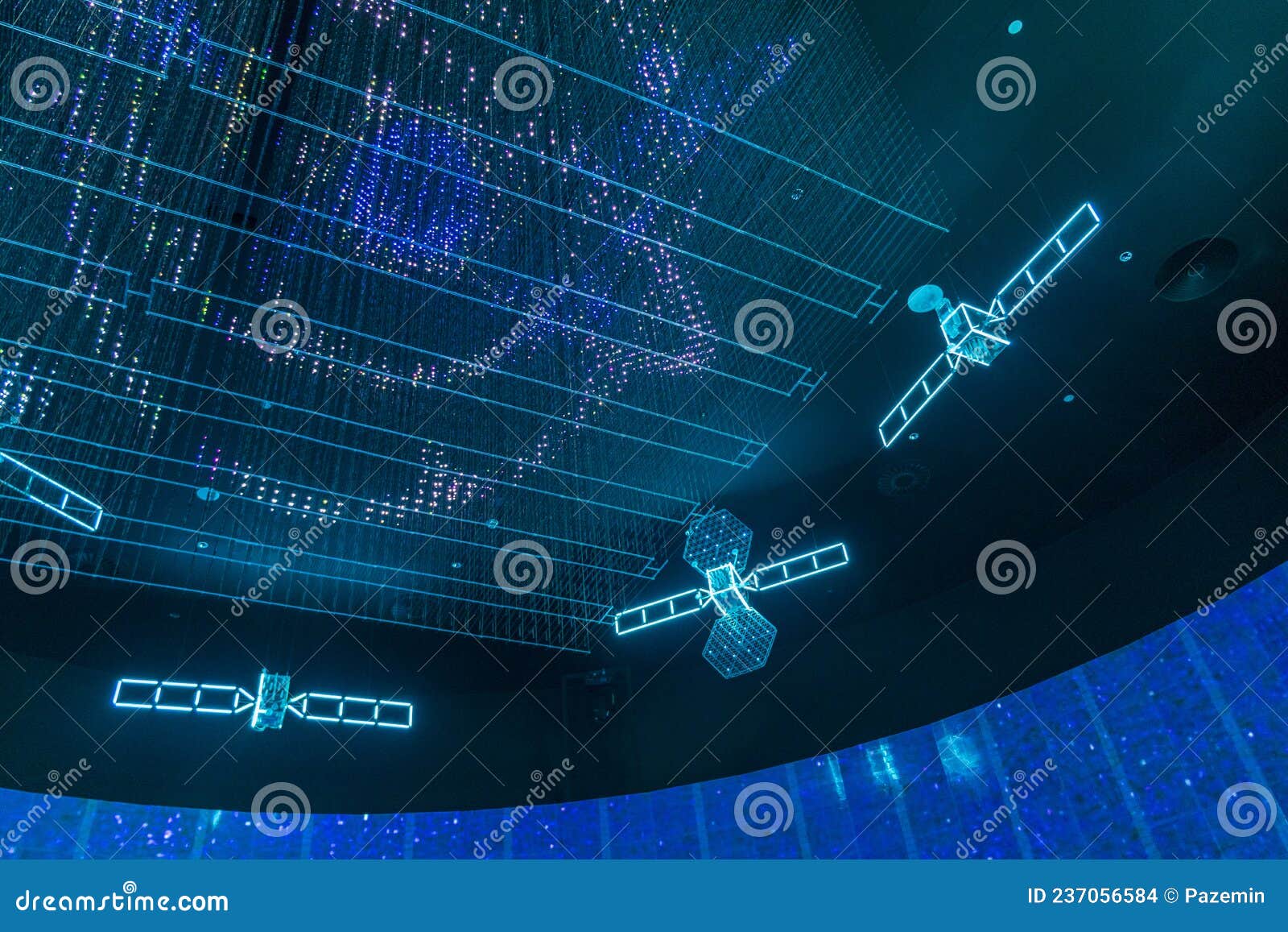 Satellite Look Like Installation on the Ceiling of the Hall. Concept ...