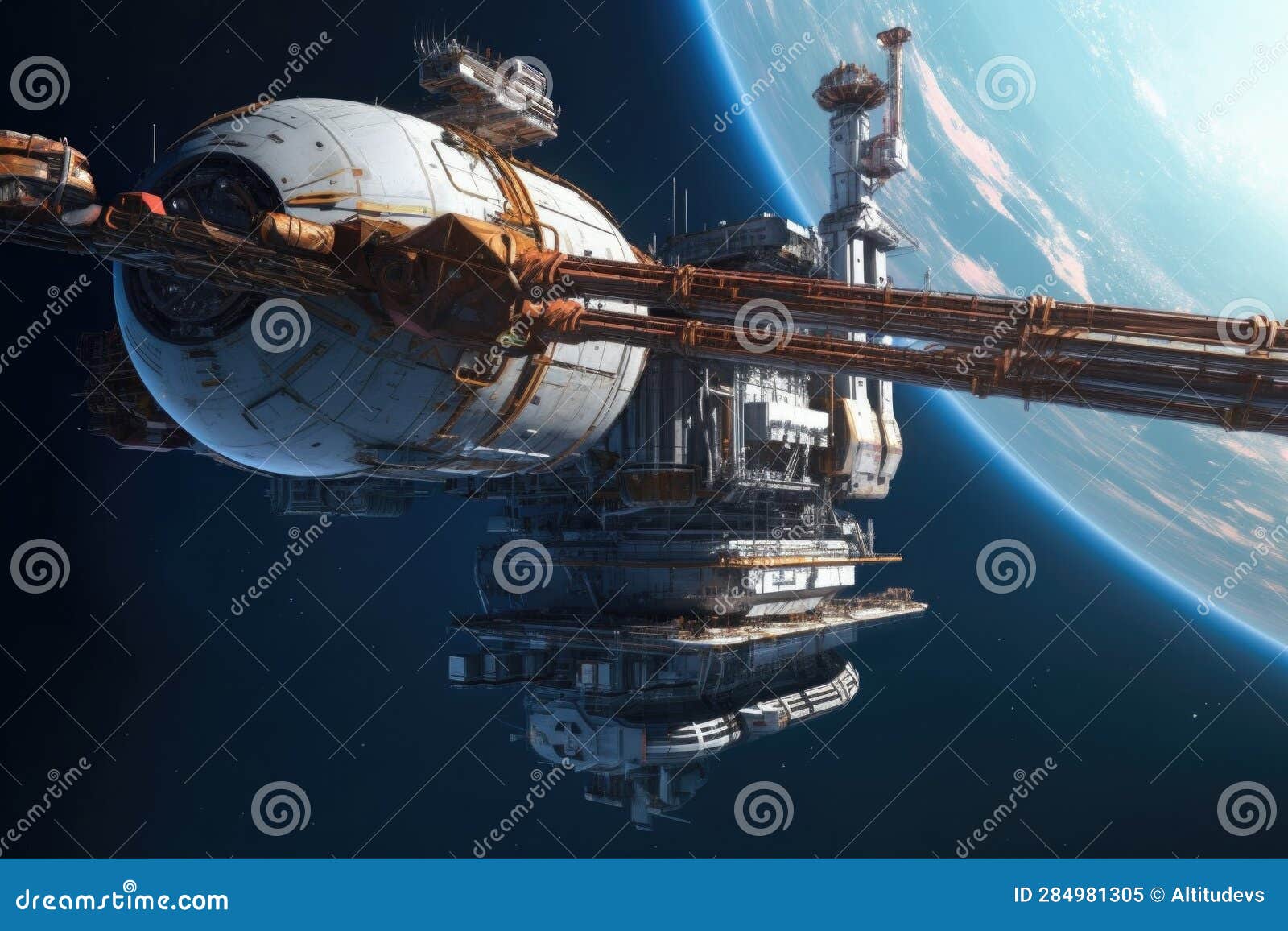 Satellite Maintenance by Robotic Arm in Orbit Stock Illustration ...