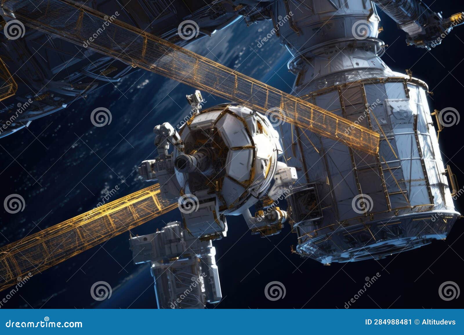 Satellite Maintenance by Robotic Arm in Orbit Stock Illustration ...
