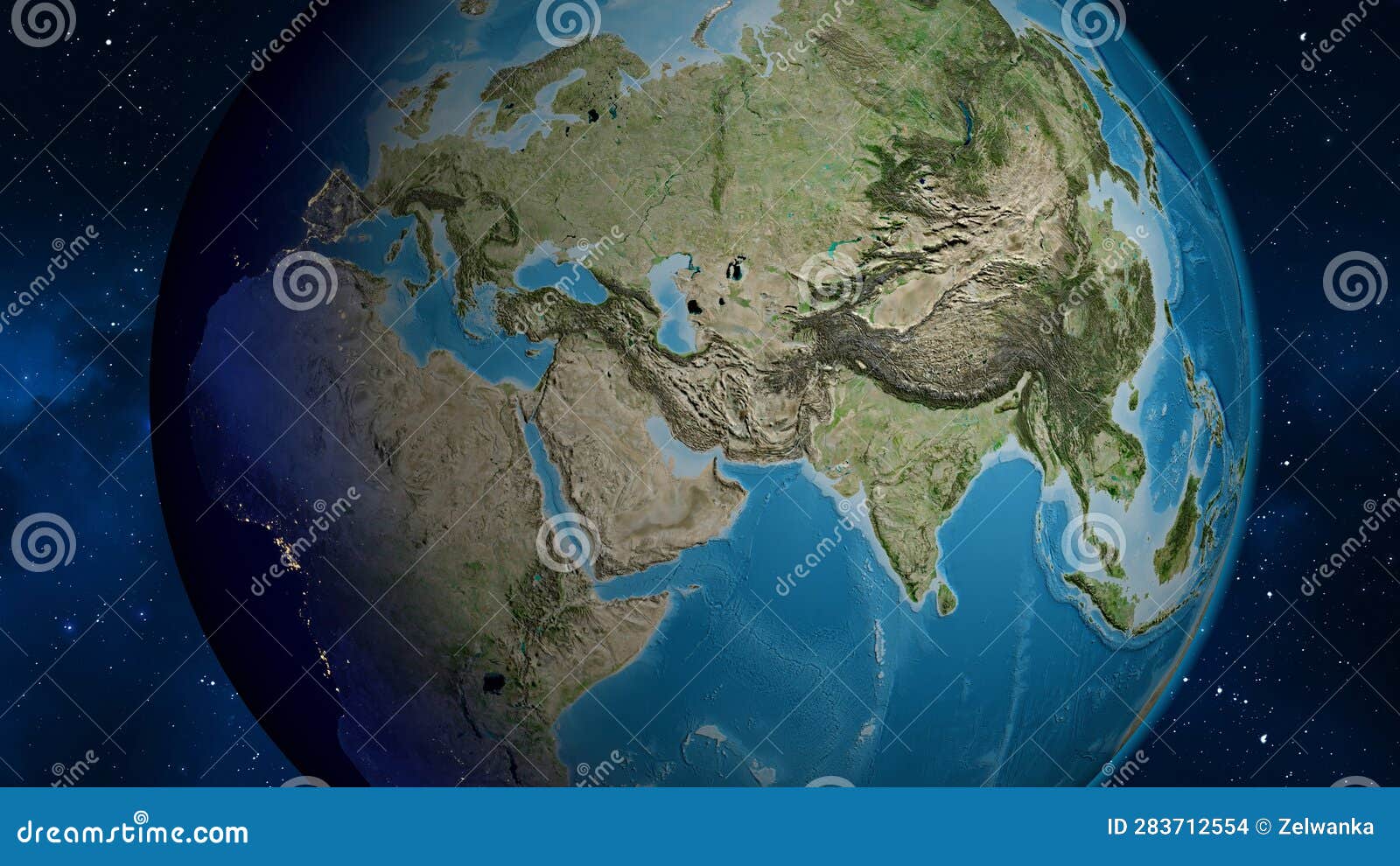 Globe Centered on Iran Neighborhood. Satellite Map Stock Illustration ...