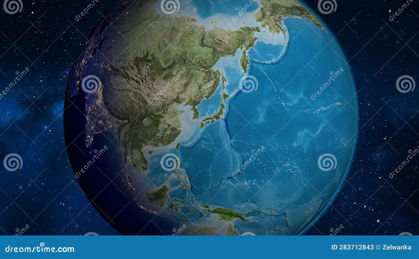 Globe Centered on Japan Neighborhood. Satellite Map Stock Illustration ...