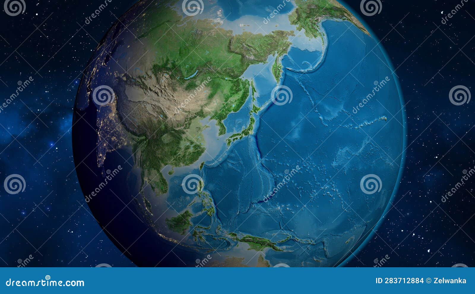 Globe Centered on Japan Neighborhood. Satellite Map Stock Illustration ...