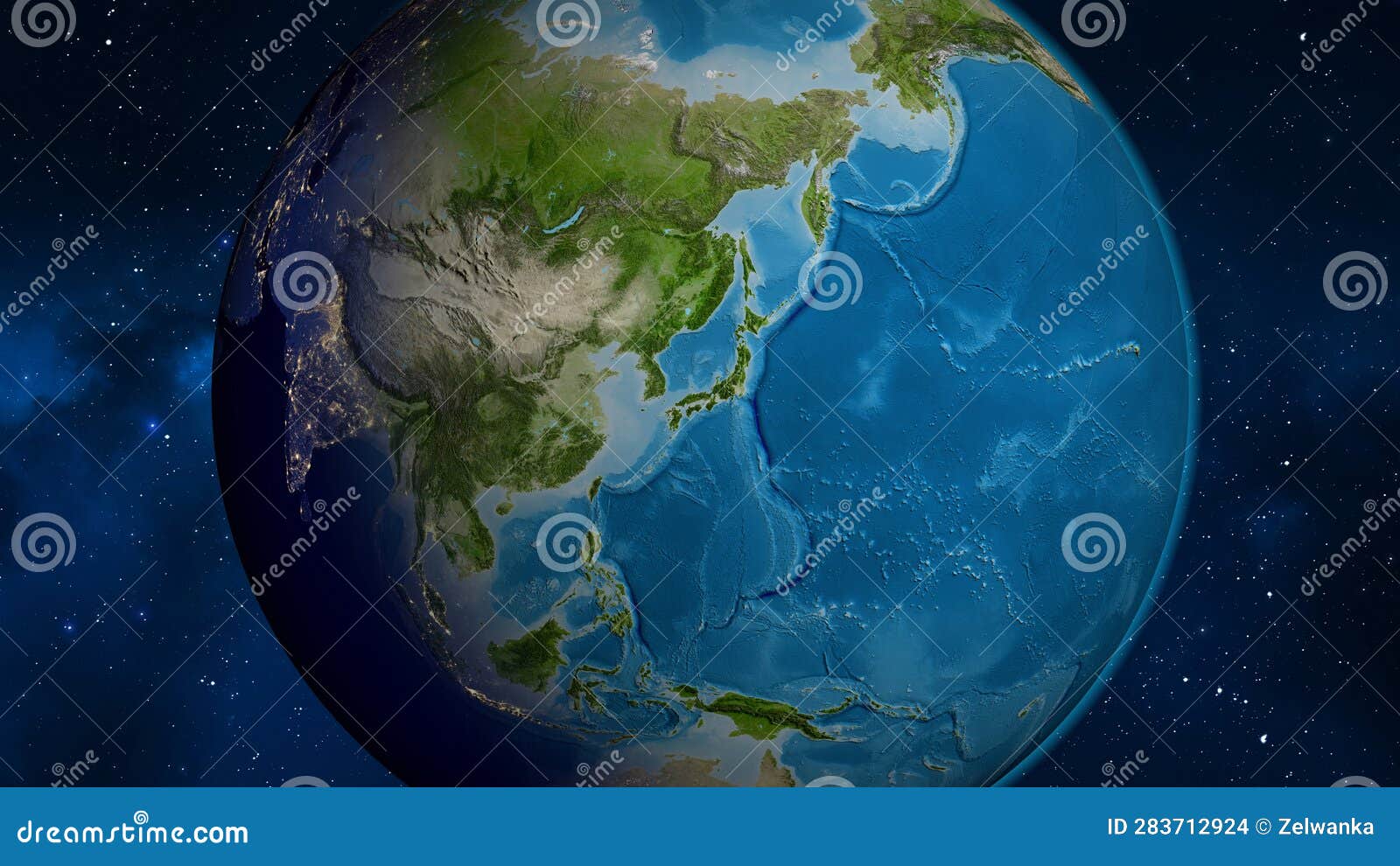 Globe Centered on Japan Neighborhood. Satellite Map Stock Illustration ...