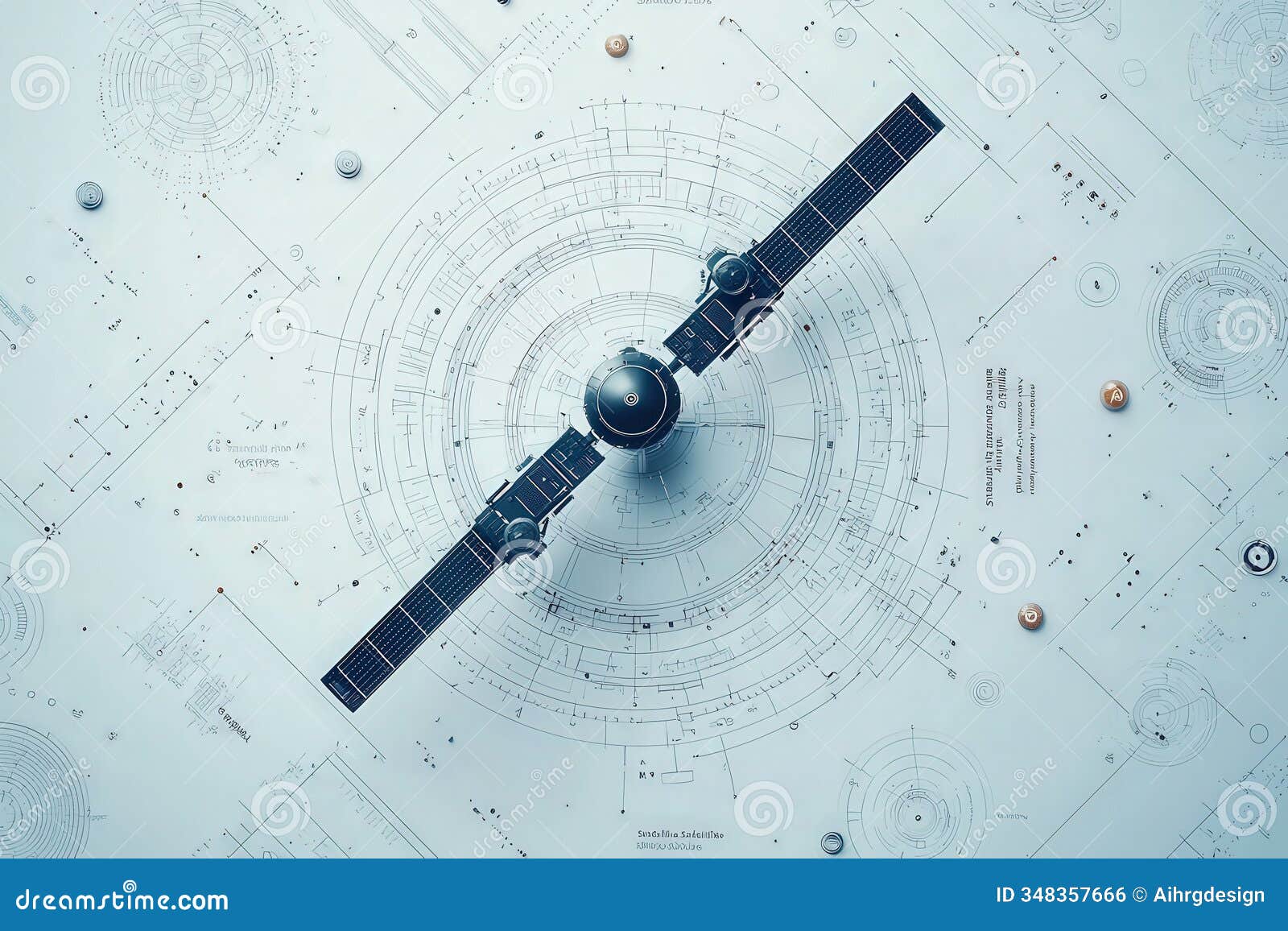 Conceptual Satellite Design with Detailed Schematics and Diagrams Stock ...