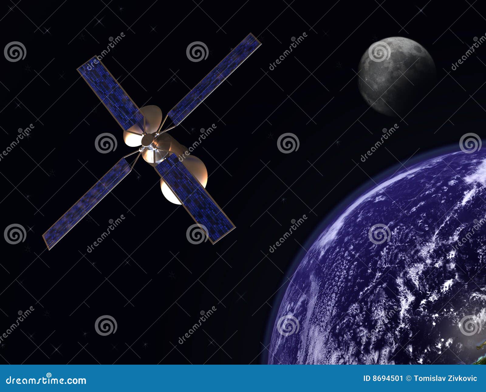 Satellite Nell'orbita Di Terra Illustrazione di Stock - Illustrazione ...