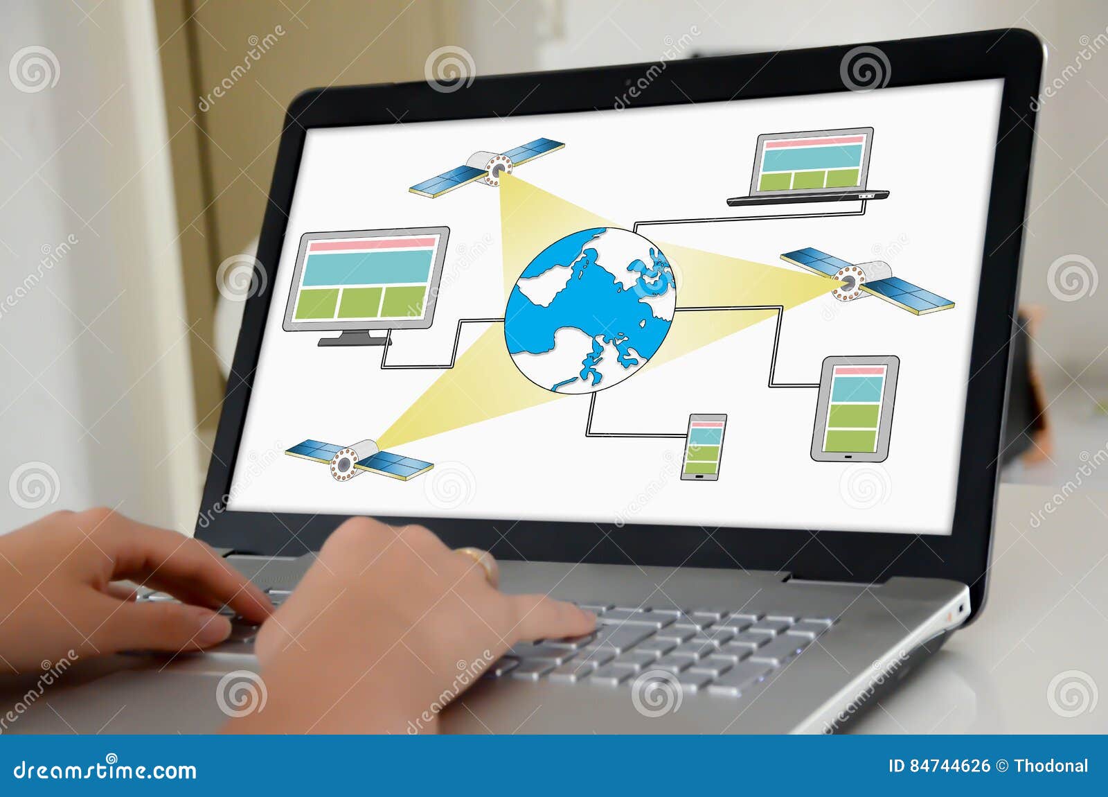 Satellite Network Concept on a Laptop Screen Stock Photo - Image of ...