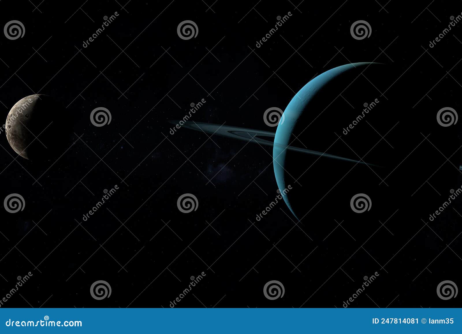 Satellite Oberon Orbiting Around Uranus Planet in the Outer Space. 3d ...