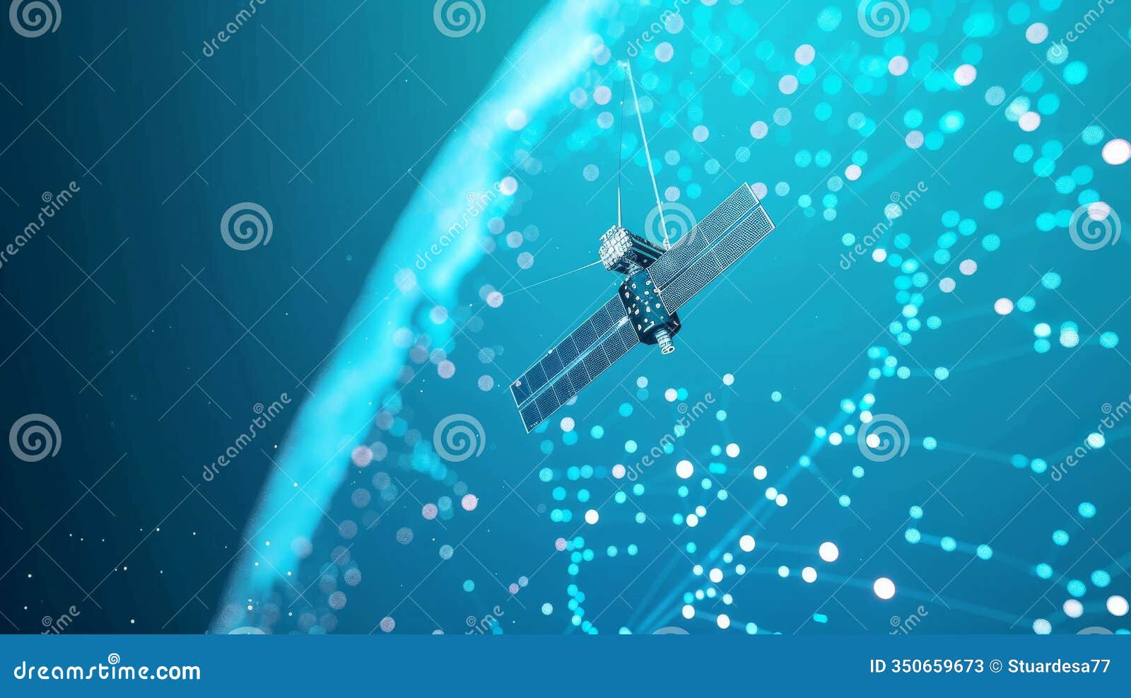 Satellite in Orbit with Global Network Visualization Stock Image - Image of hightech, digital ...