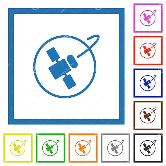 Satellite in Orbit Solid Flat Framed Icons Stock Vector - Illustration ...