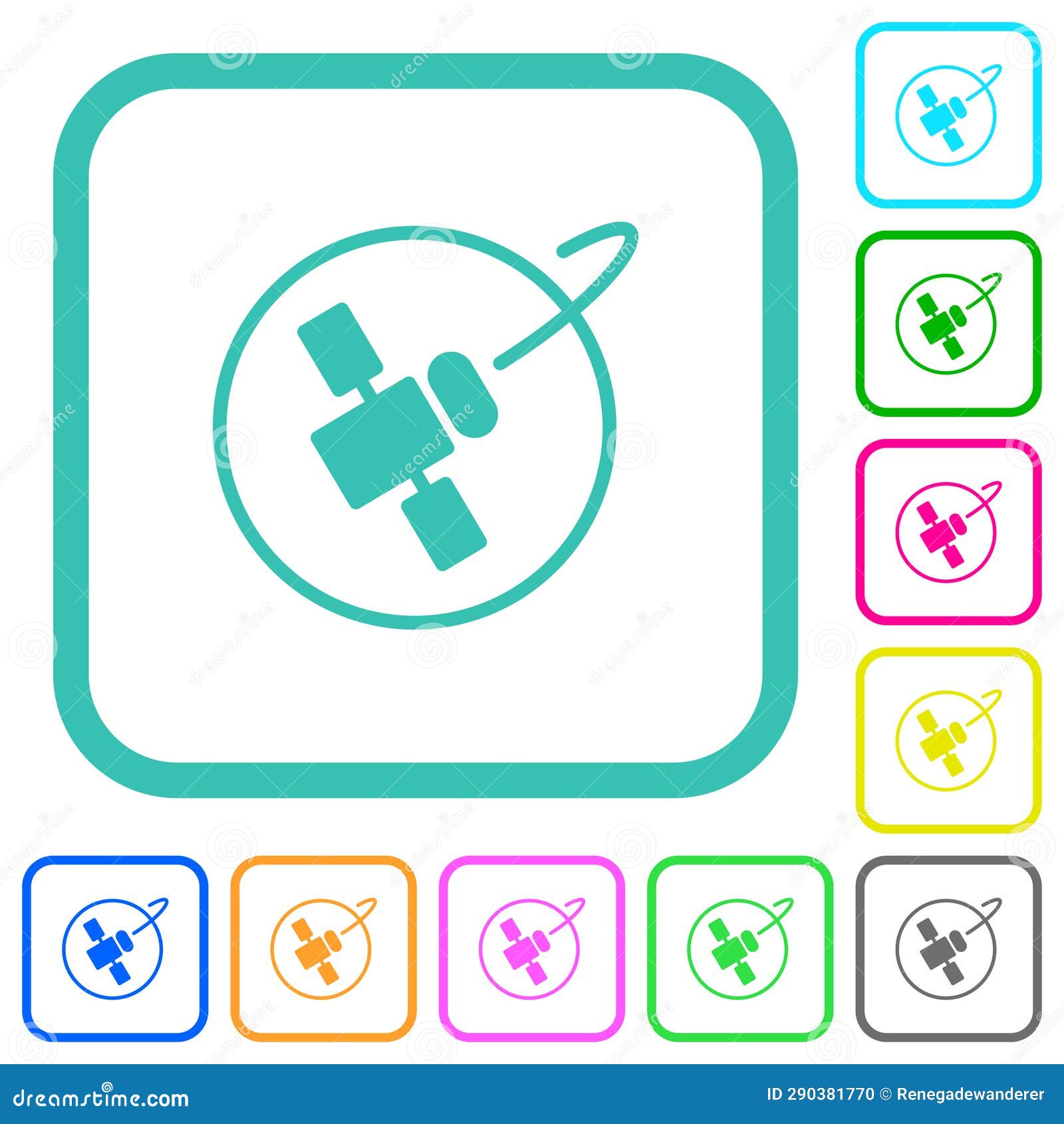 Satellite in Orbit Solid Vivid Colored Flat Icons Stock Vector - Illustration of system ...