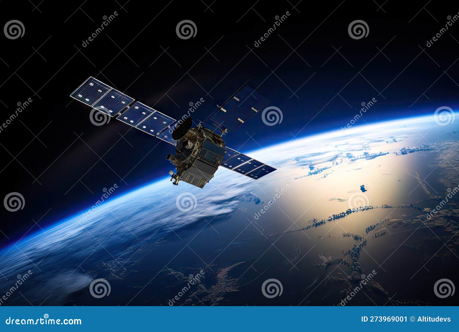 Satellite in Orbit, with View of Earth and Its Atmosphere Visible Stock ...