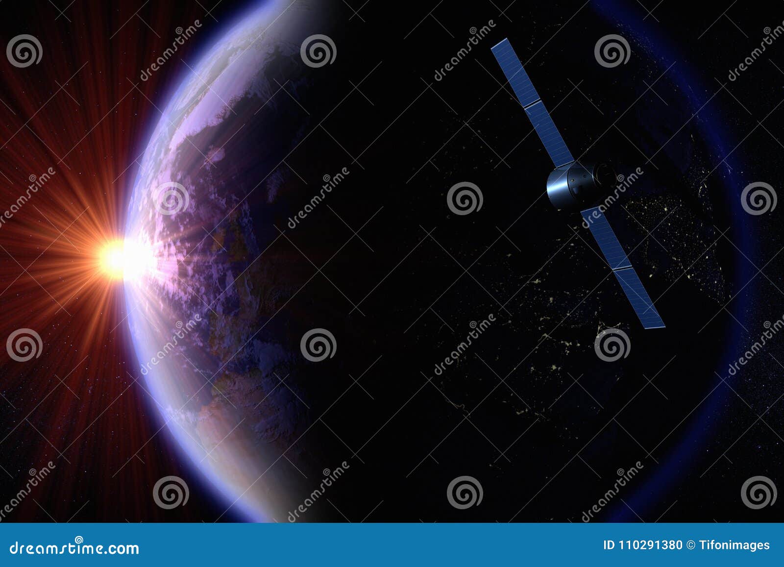 Satellite Orbiting the Earth Stock Illustration - Illustration of ...