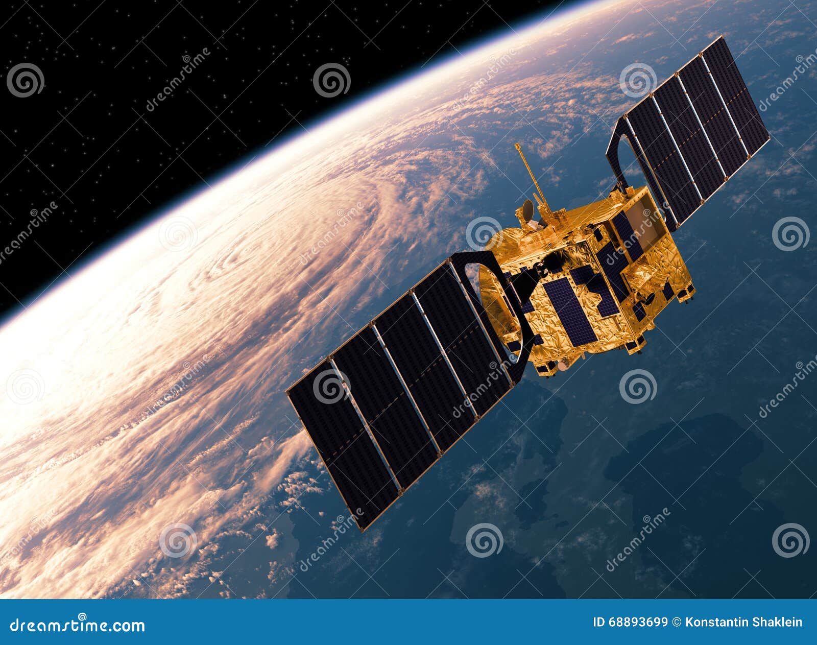 Satellite Orbiting Earth. 3D Scene. Stock Illustration - Illustration ...