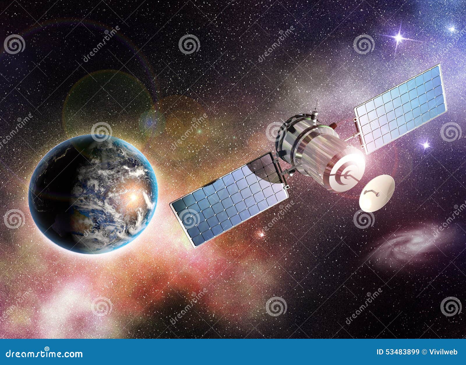 Satellite Orbiting the Earth Stock Illustration - Illustration of orbit ...