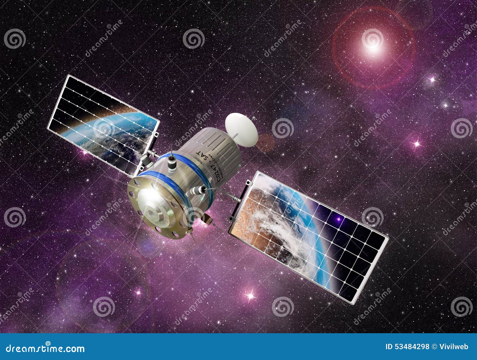 Satellite Orbiting the Earth Stock Illustration - Illustration of ...