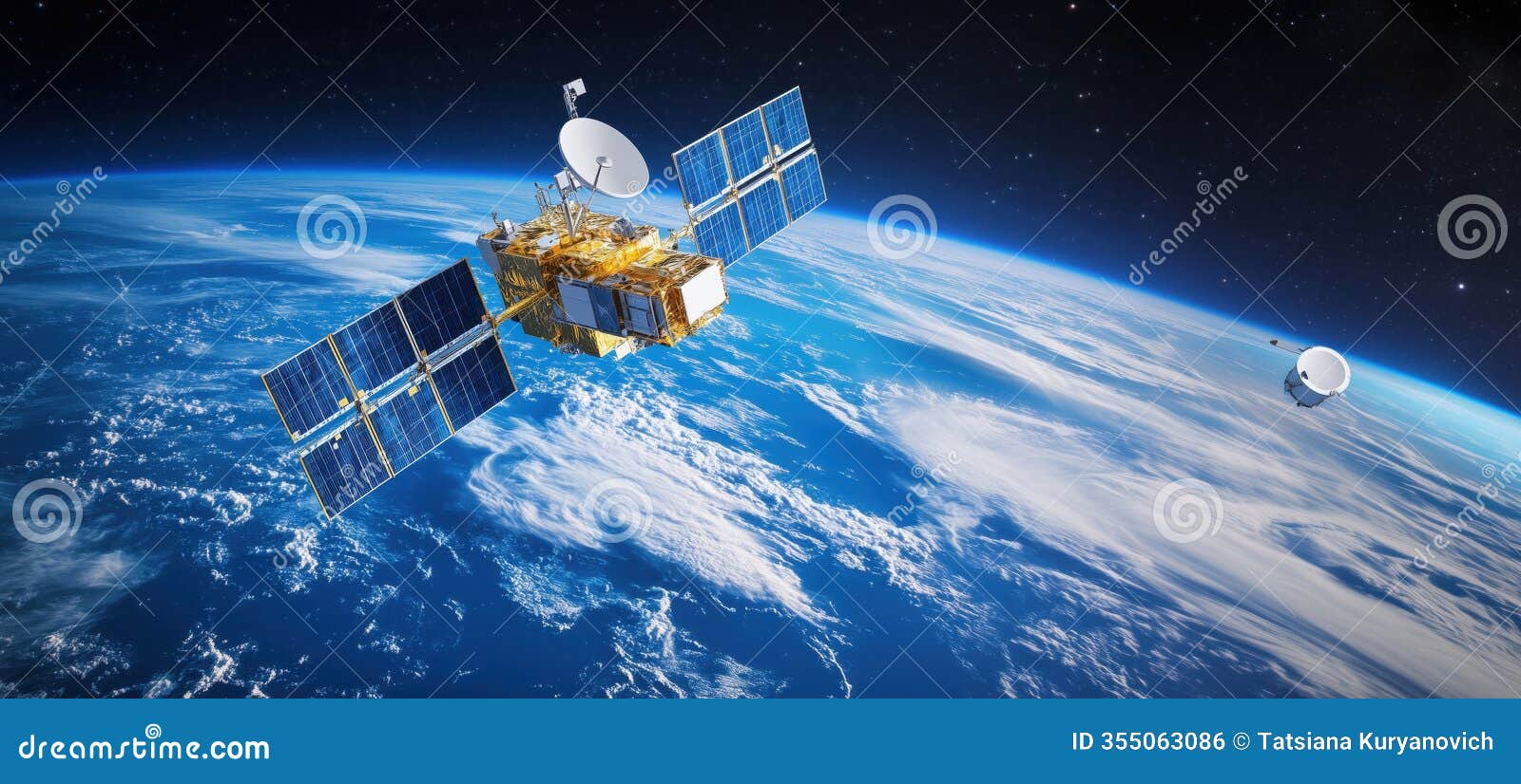 Satellite Orbiting Earth, Showcasing Advanced Technology and ...