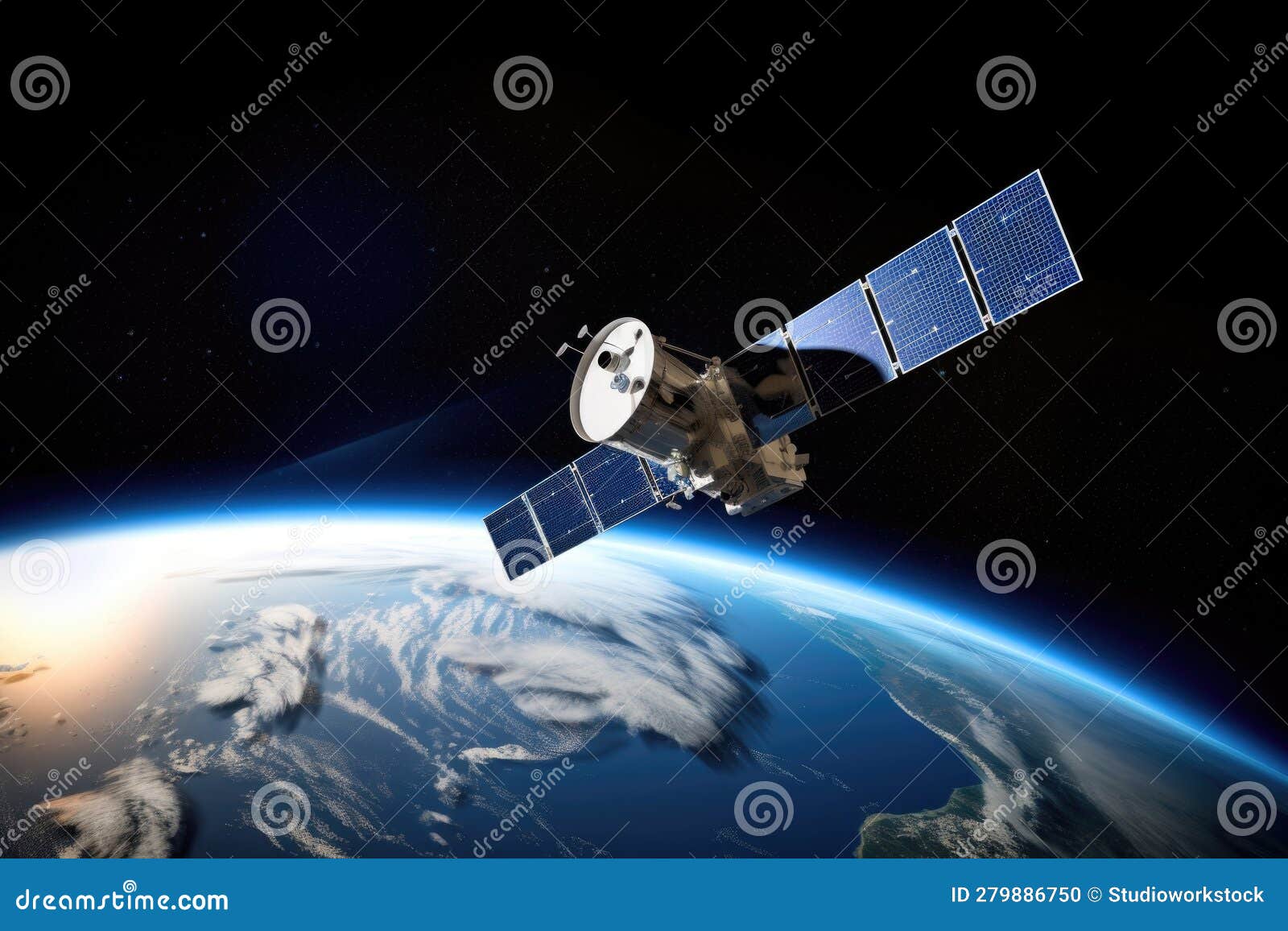 Satellite Orbiting the Earth, with View of the Entire Planet Visible ...