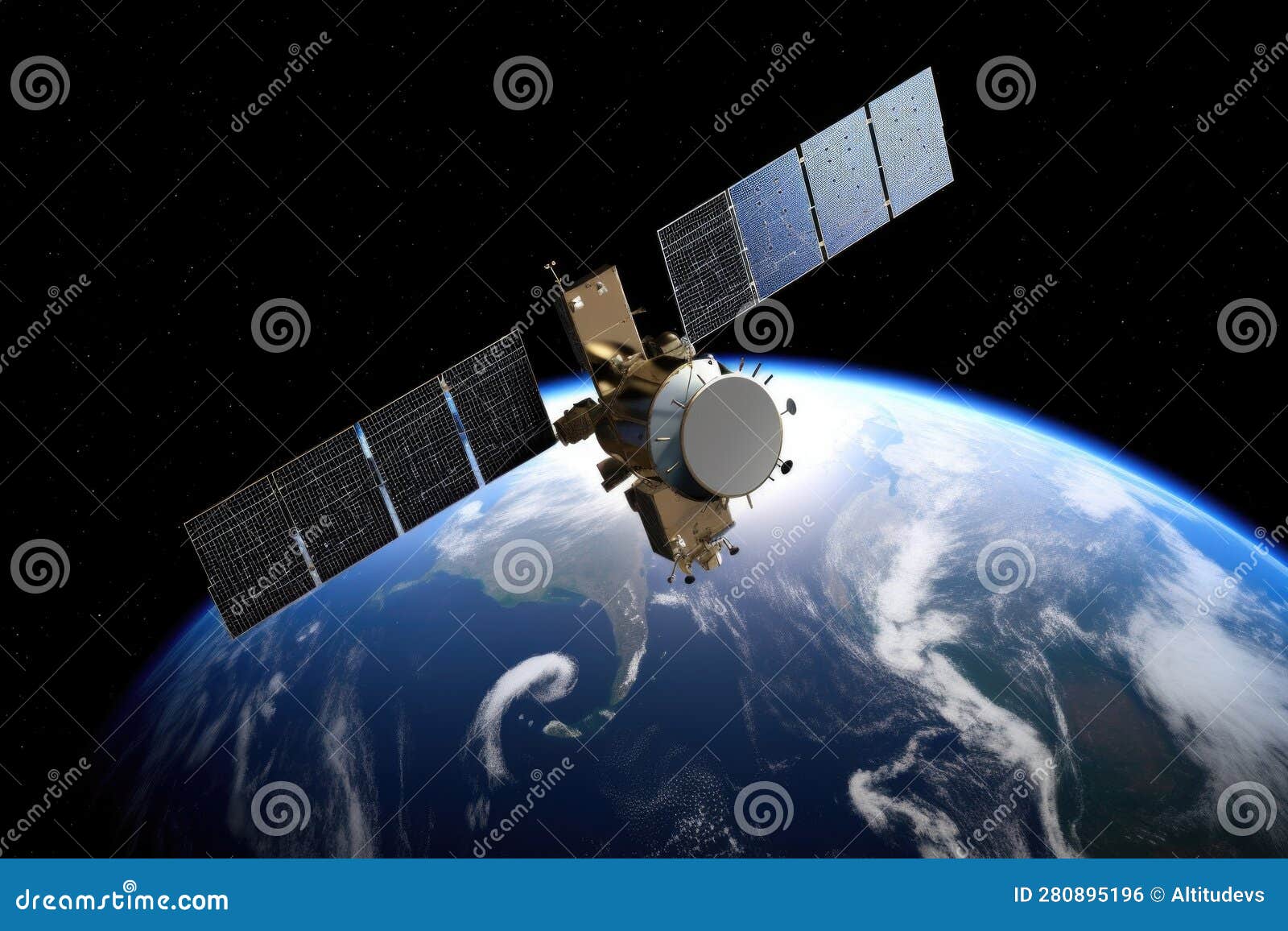Satellite Orbiting the Earth, with View of the Entire Planet Visible ...