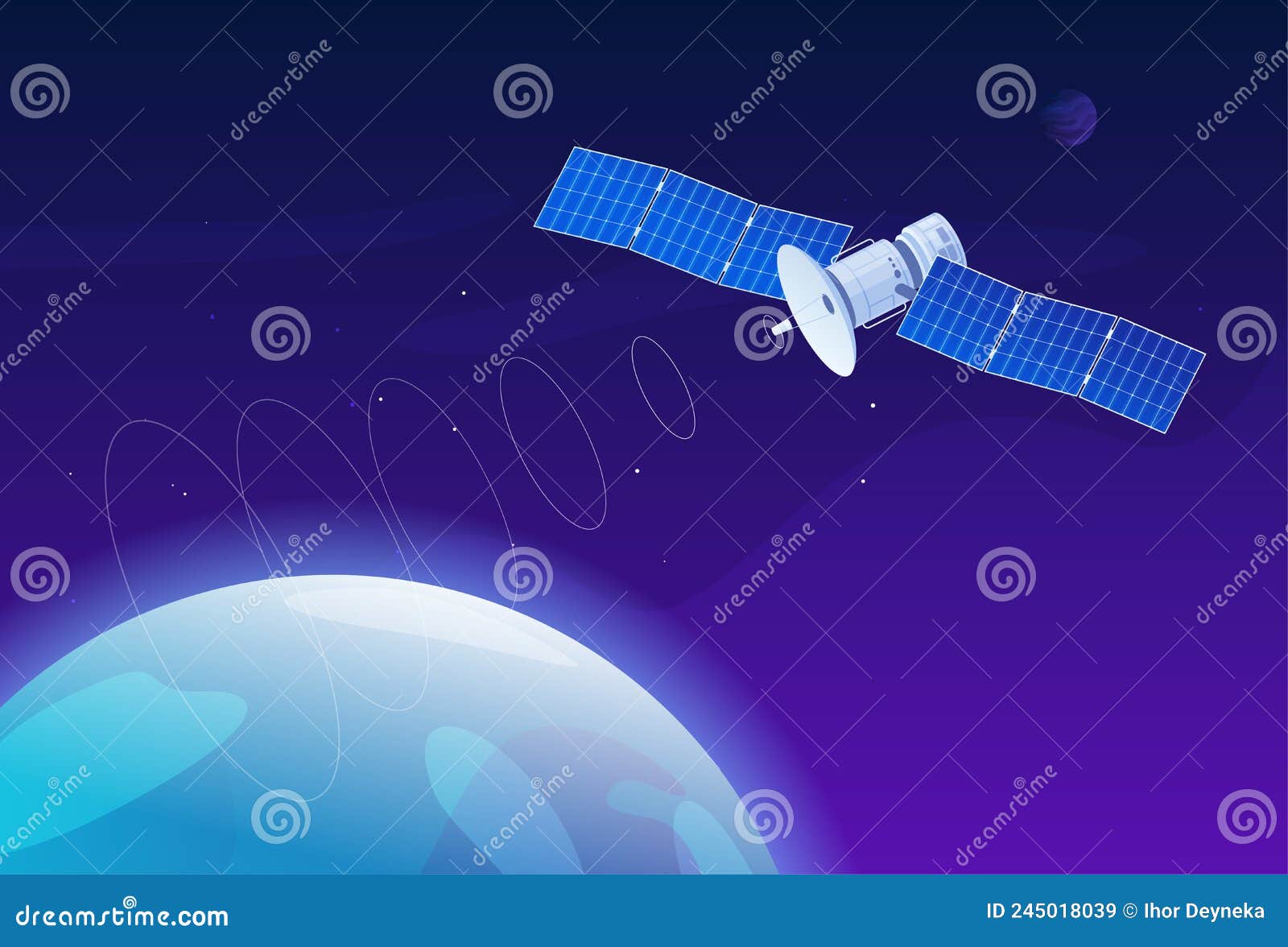 The Satellite Orbits The Earth. The Spacecraft Receives And Transmits A ...