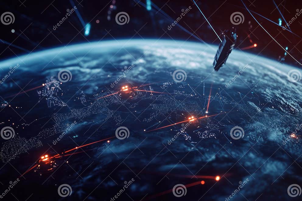 Satellite Capturing Data and Communication Around Earth from Space with ...