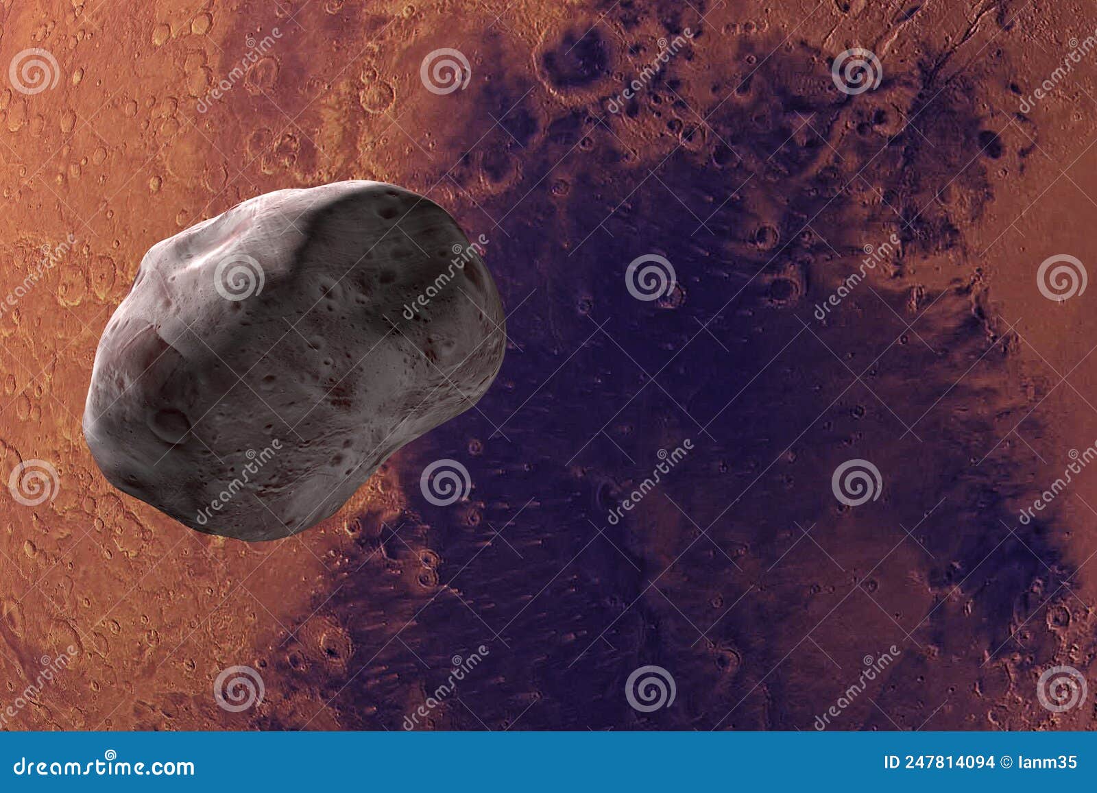 Satellite Phobos, Mars I, Orbiting Around Mars Planet. 3d Render Stock ...