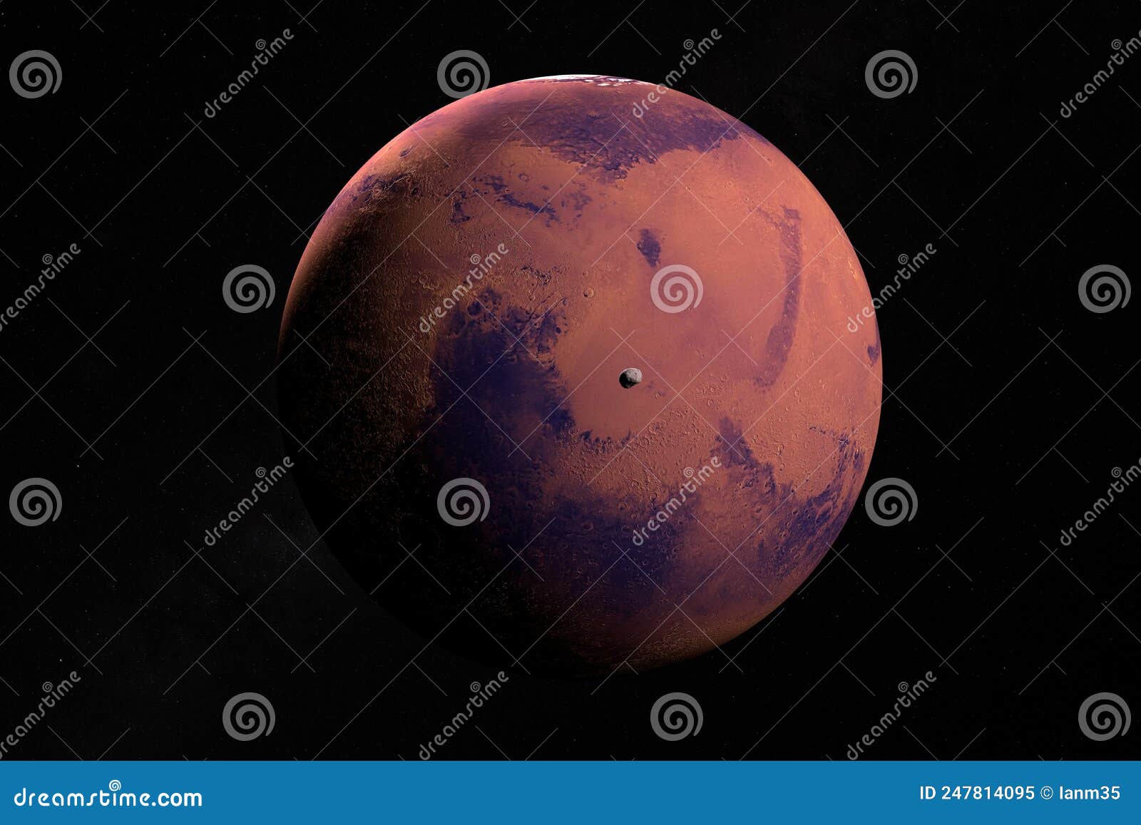 Satellite Phobos Orbiting Around Mars Planet in the Outer Space. 3d ...