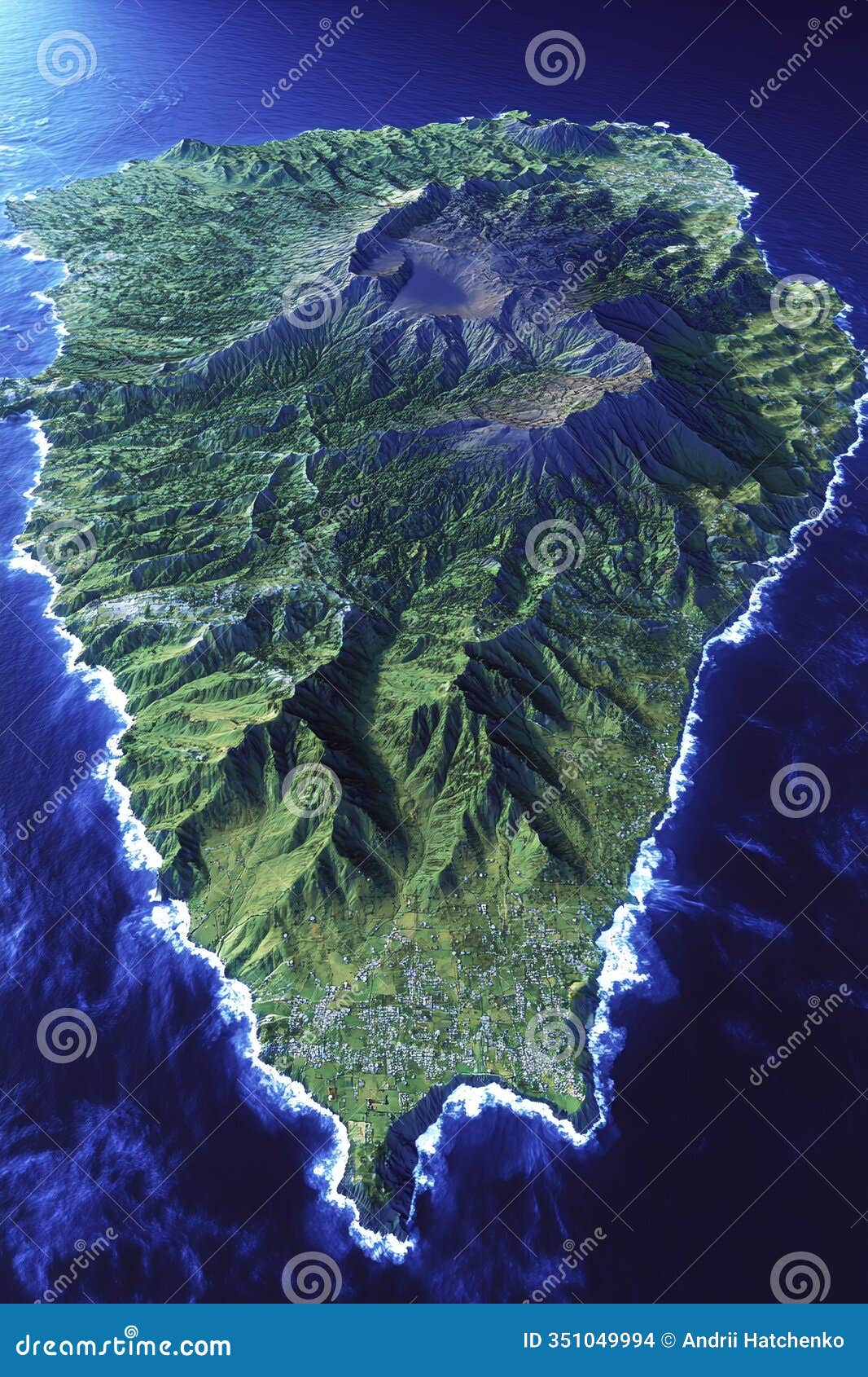 Satellite-rendered 3D Visualization of an Island with LiDAR Elevation ...