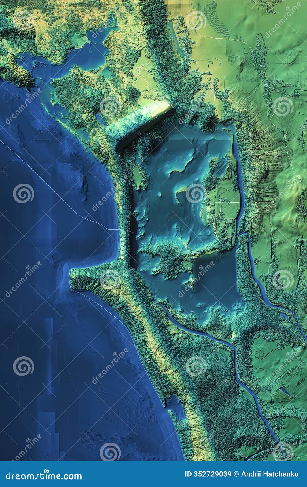 Satellite-rendered GIS Map of a Lake with LiDAR Data Visualizing ...