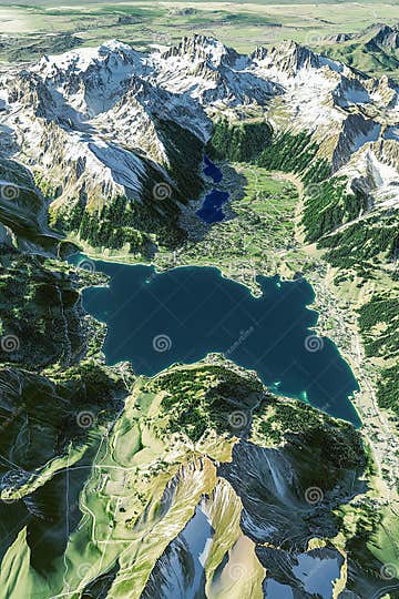 Satellite-rendered GIS Map of a Lake with LiDAR Data Visualizing ...