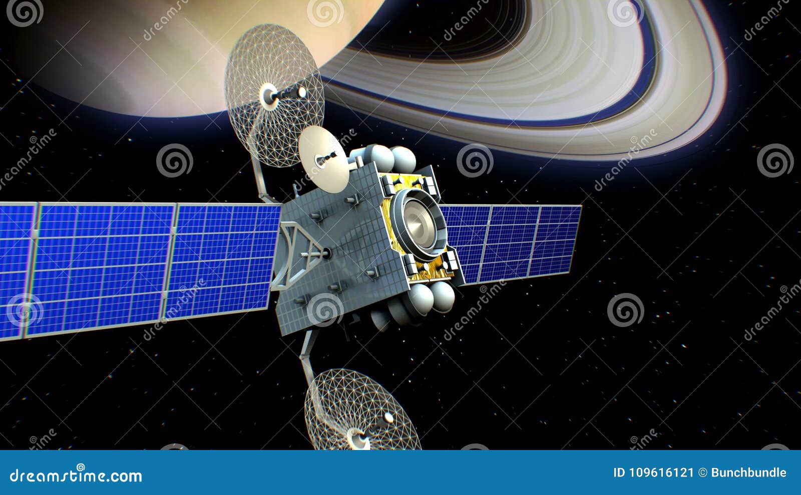 Fictional Artificial Satellite in Saturn Orbit, 3d Animation. Texture ...
